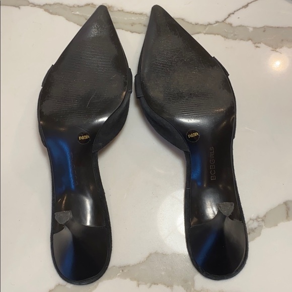 BCBGirls | Shoes | Bcb Girls Black Suede Pointed Mule Heels | Poshmark